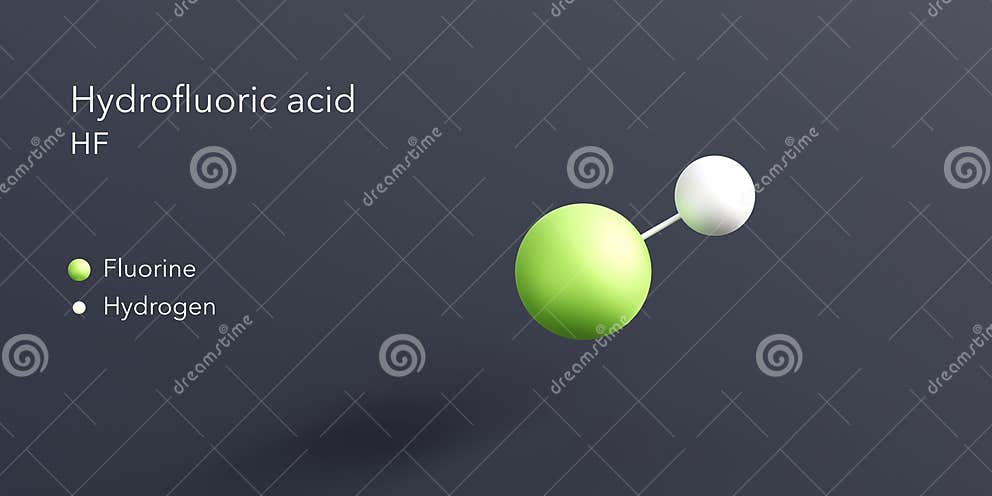 Hydrofluoric Acid Molecule 3d Rendering, Flat Molecular Structure with ...