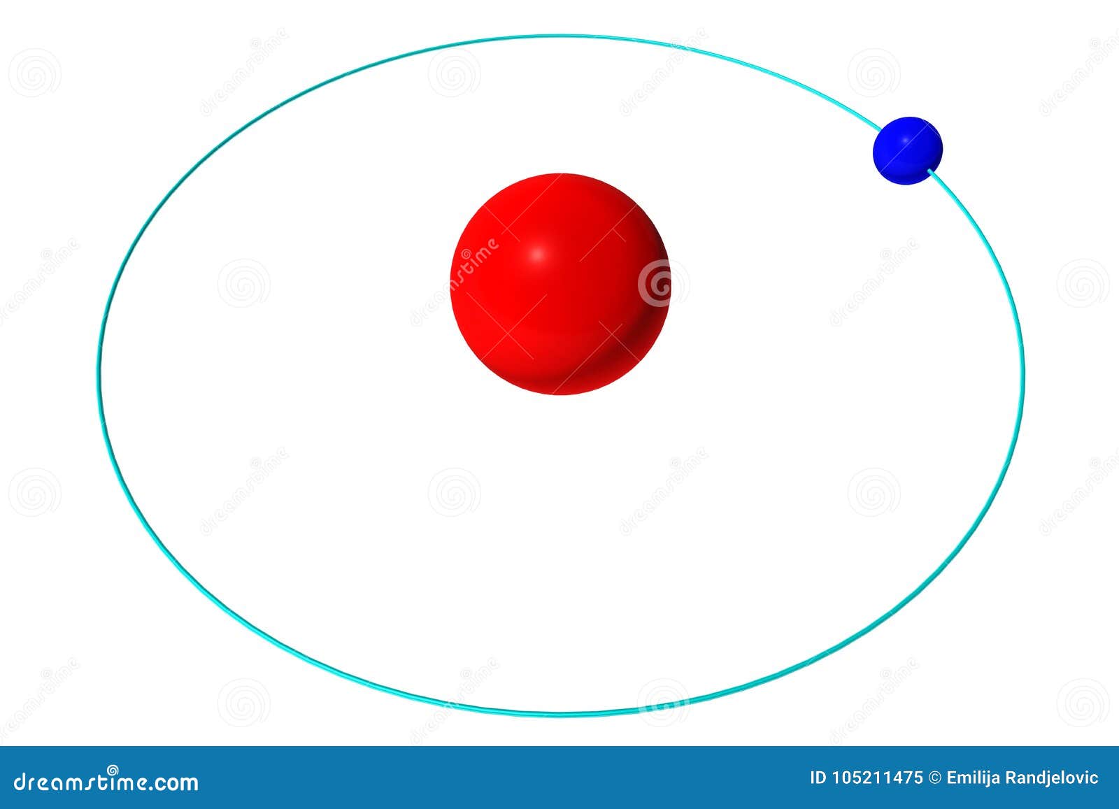 Hydrogen Atom Isolated on White, Red Proton and Blue Electron Stock ...