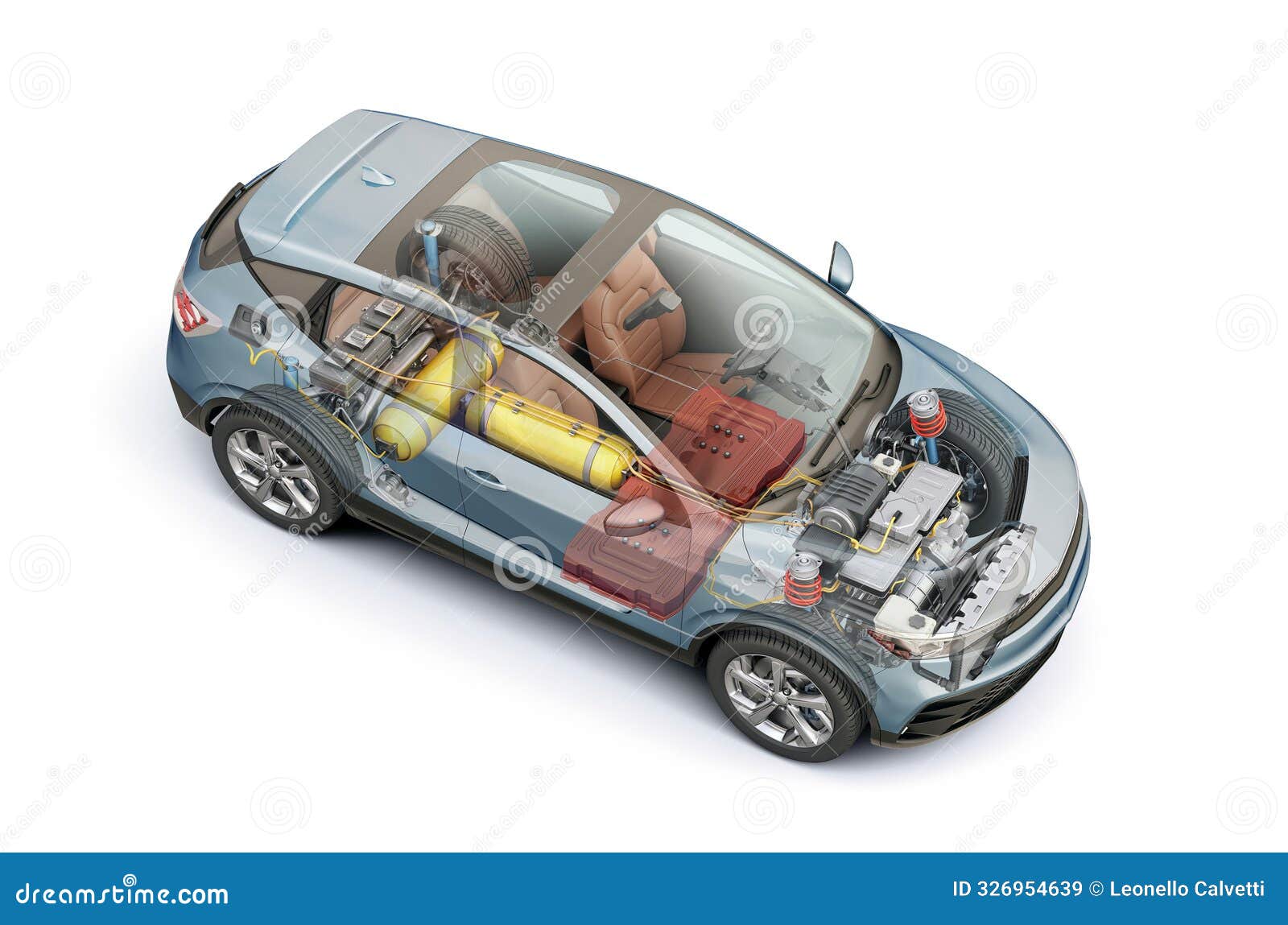 Hydrogen Car Technical Cutaway 3D Rendering Stock Illustration ...