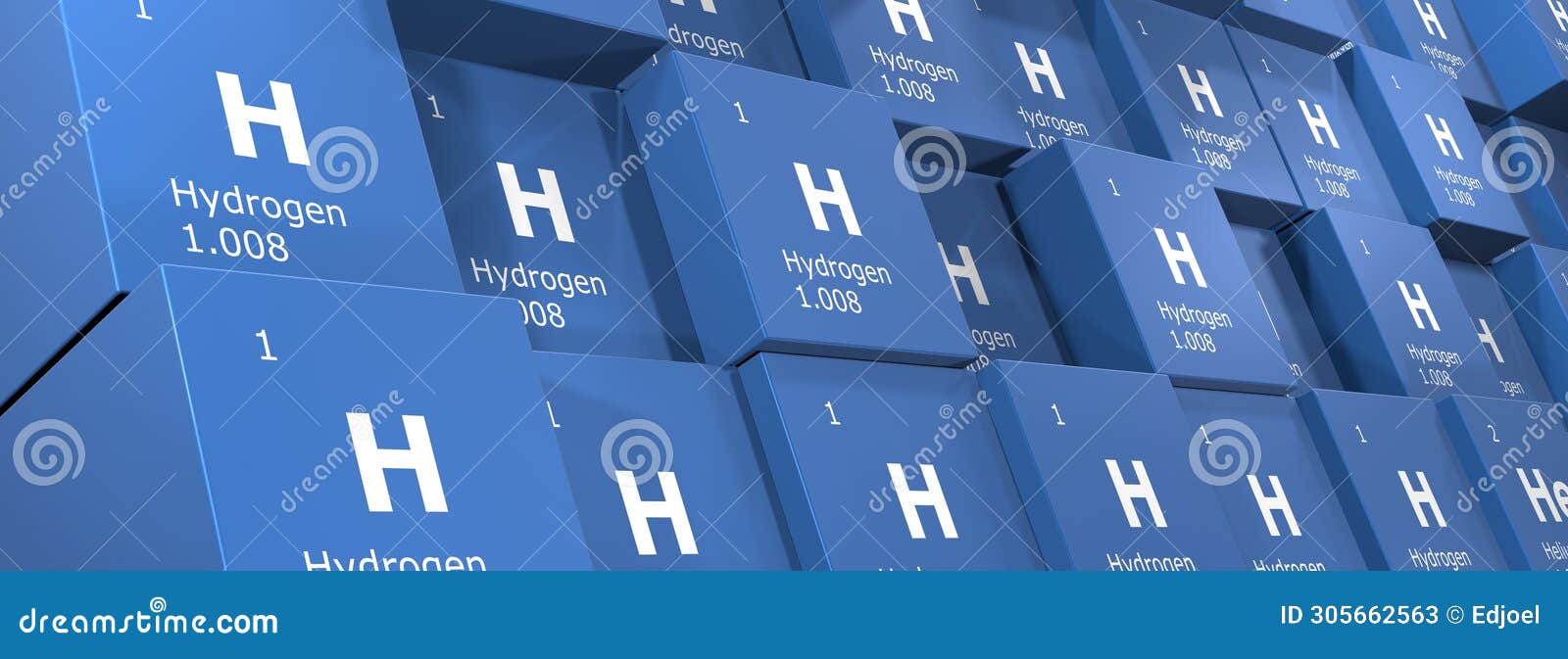 Hydrogen, 3D Rendering Background of Cubes of Symbols of the Elements ...
