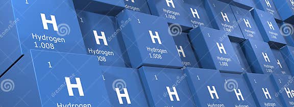 Hydrogen, 3D Rendering Background of Cubes of Symbols of the Elements ...
