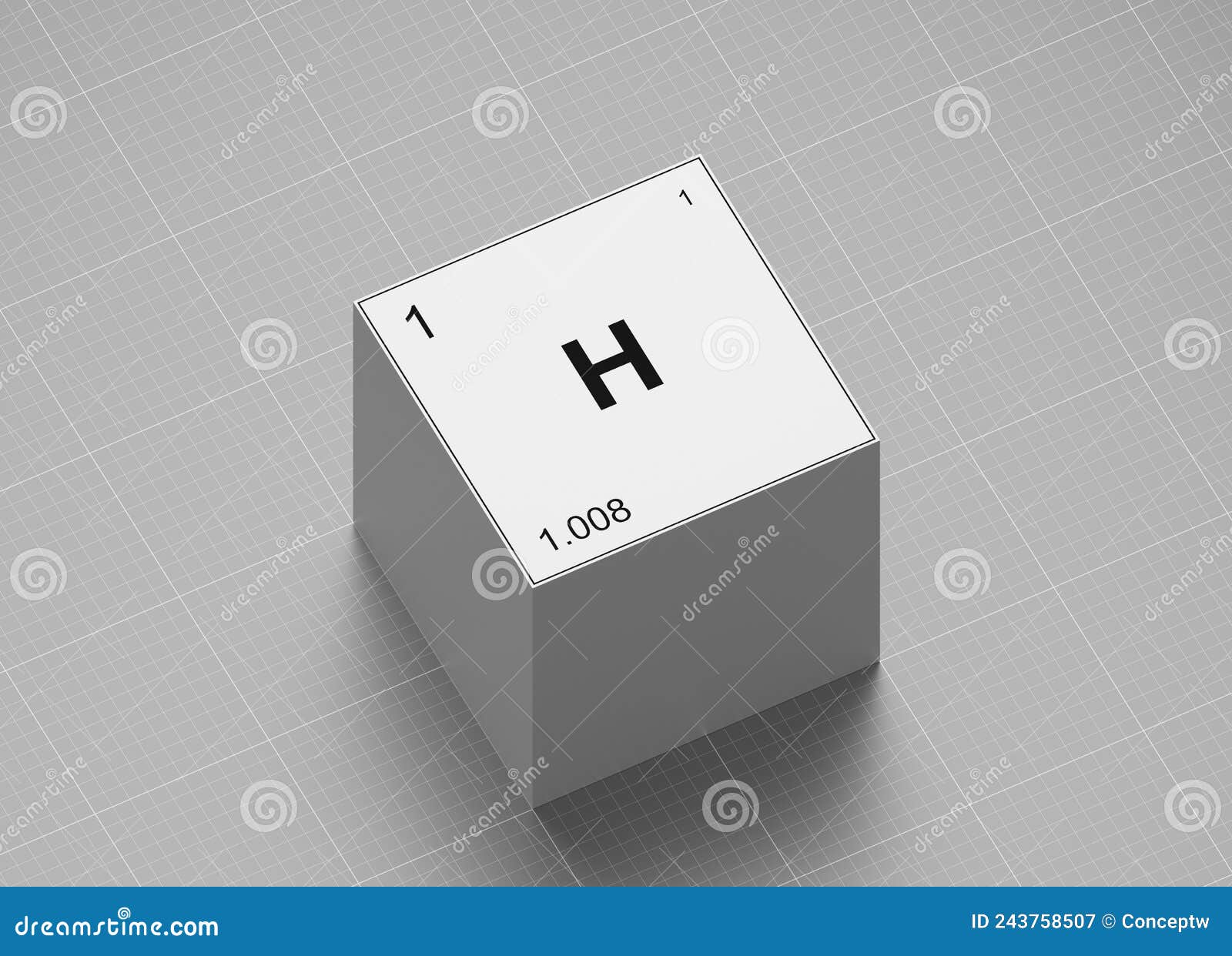 Hydrogen As Element 1 Of The Periodic Table 3D Illustration On Blue ...