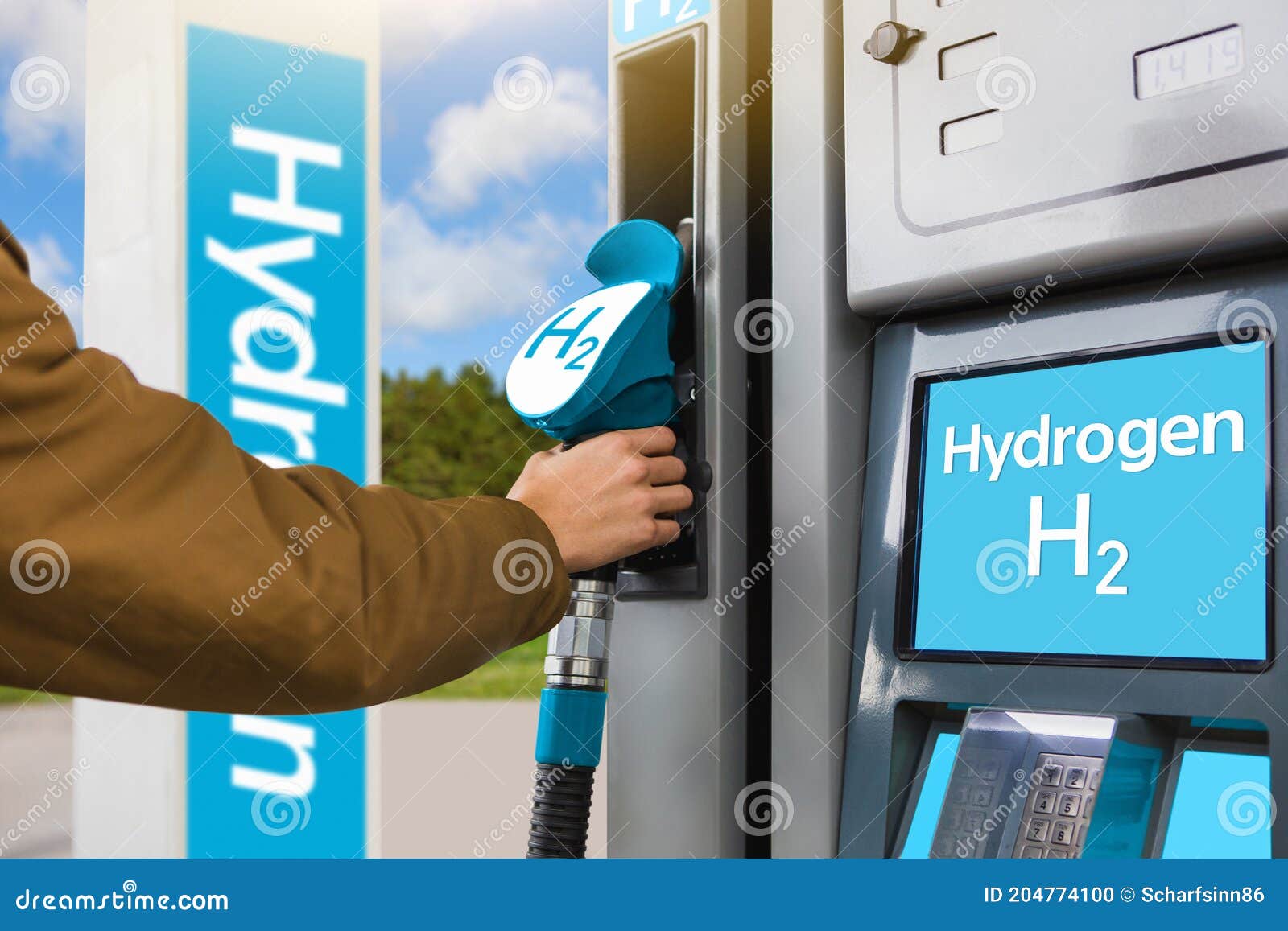 Hydrogen Gas Station With Solar Panels And Wind Turbines On The ...