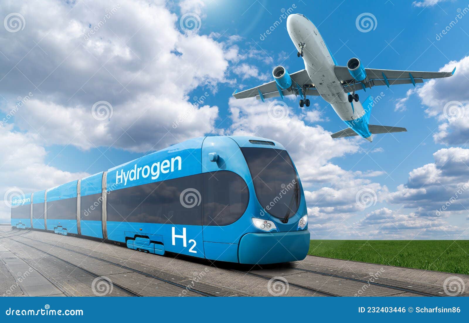 A Hydrogen Fuel Cell Train and Airplane Stock Photo - Image of ...