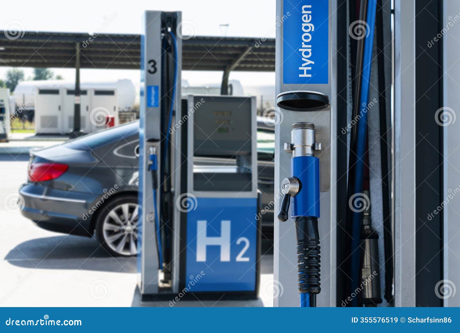 A Hydrogen Fueling Station. Refueling Car with Hydrogen Fuel Stock ...