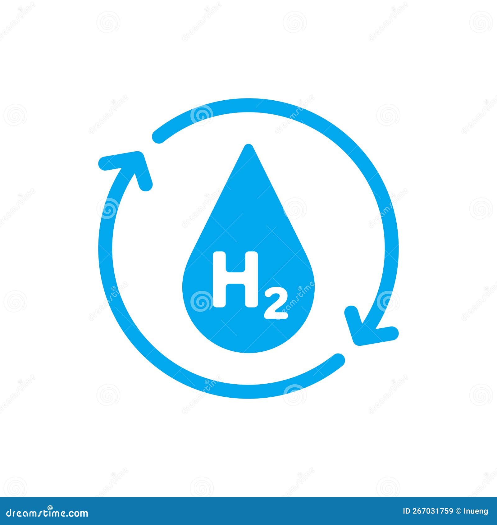 Hydrogen H2 Icon. Renewable Energy Source. Blue Water Drop with Two ...