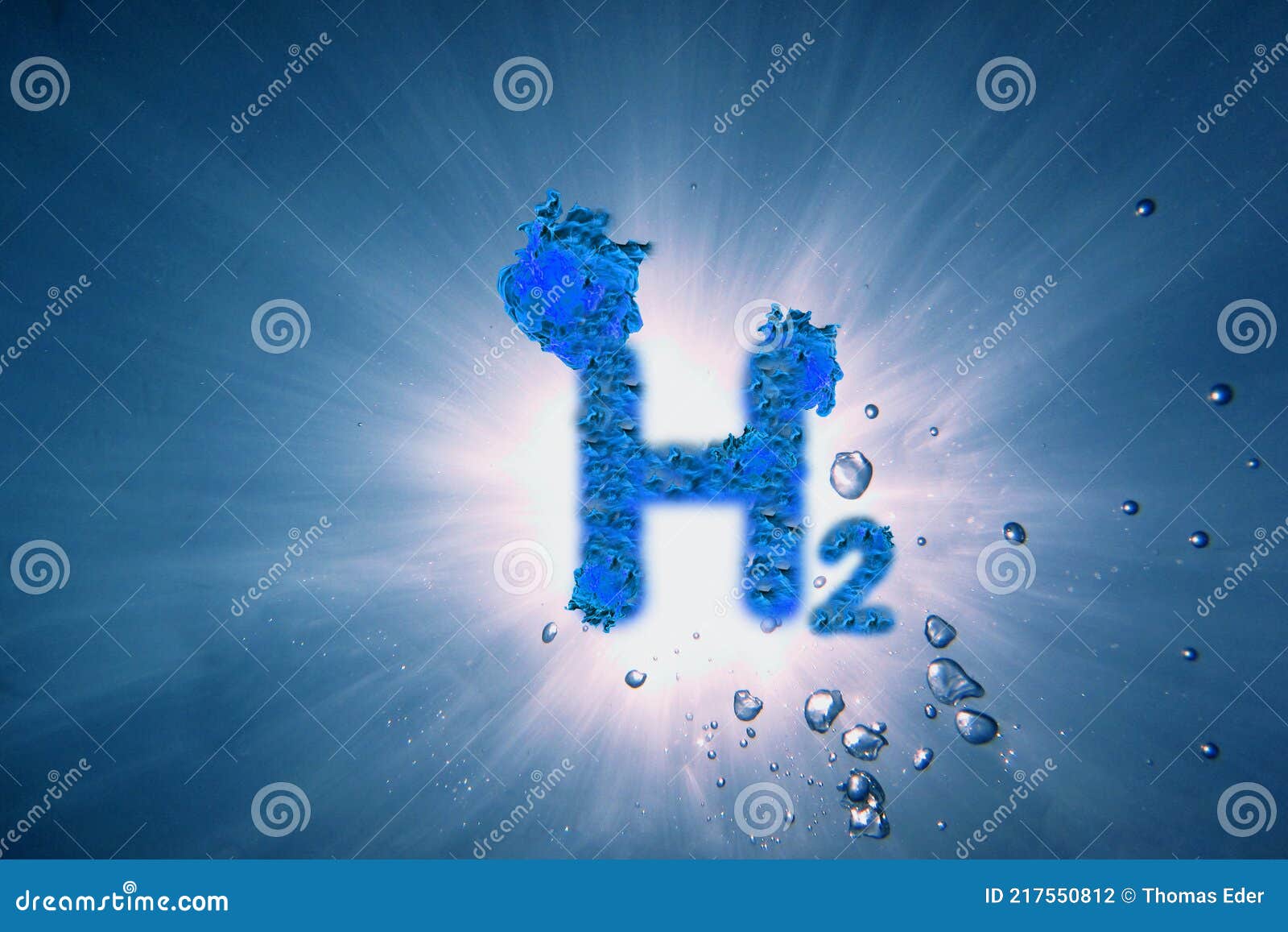Hydrogen H2 Letters with Blue Fire and Sun with Bubbles Stock Photo ...