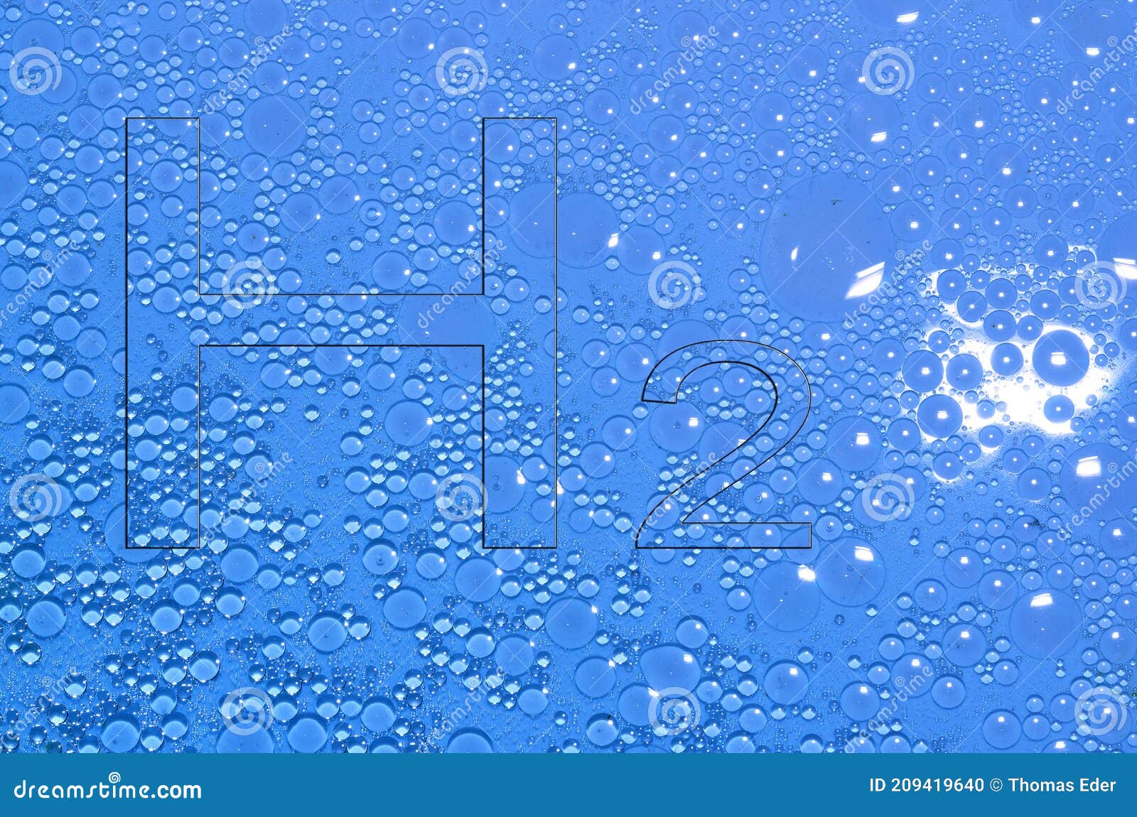 Hydrogen H2 Letters in a Blue Fluid with Many Circles Stock ...