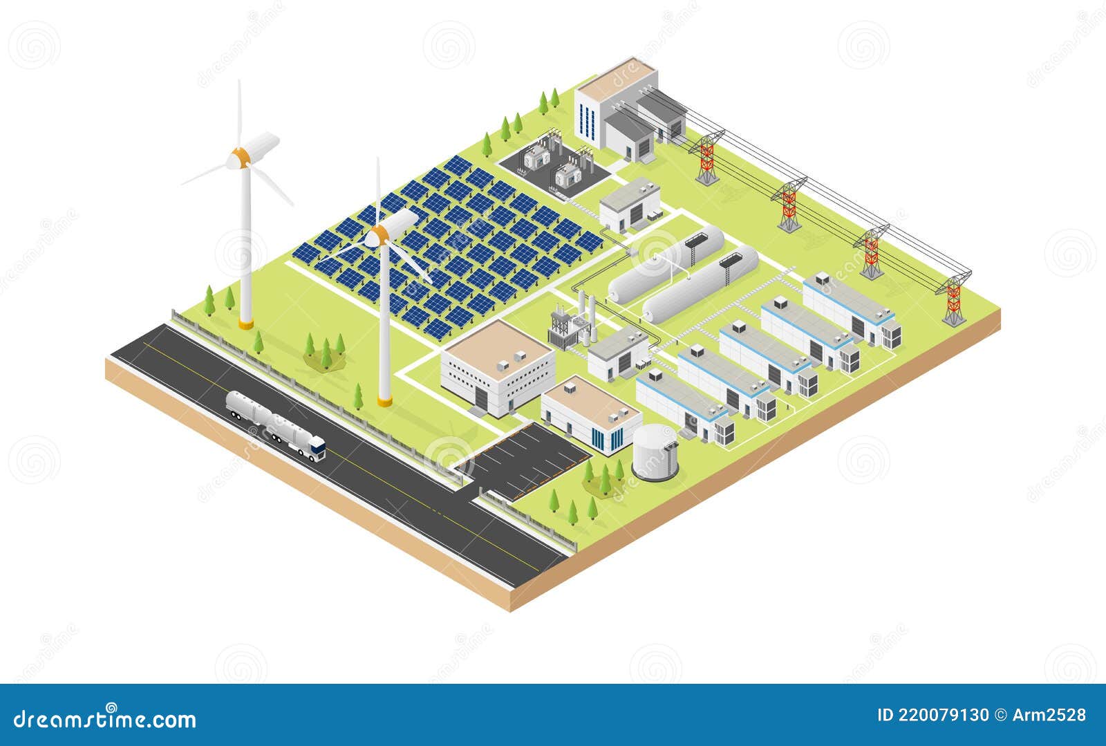 Hydrogen Microgrid Graphic Line Cartoon Vector | CartoonDealer.com ...