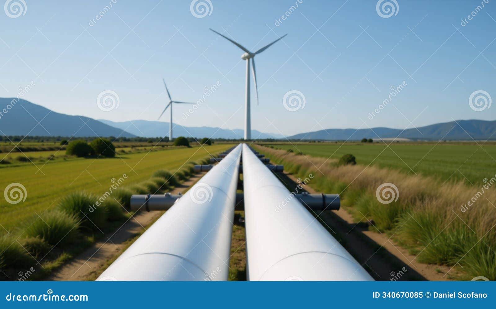 Hydrogen Pipeline Amidst Windpowered Energy Source Wind Turbines Stock ...