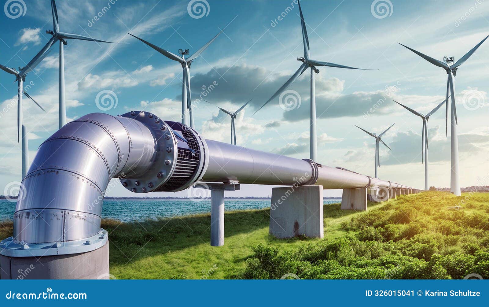 A Hydrogen Pipeline with Wind Turbines Stock Illustration ...