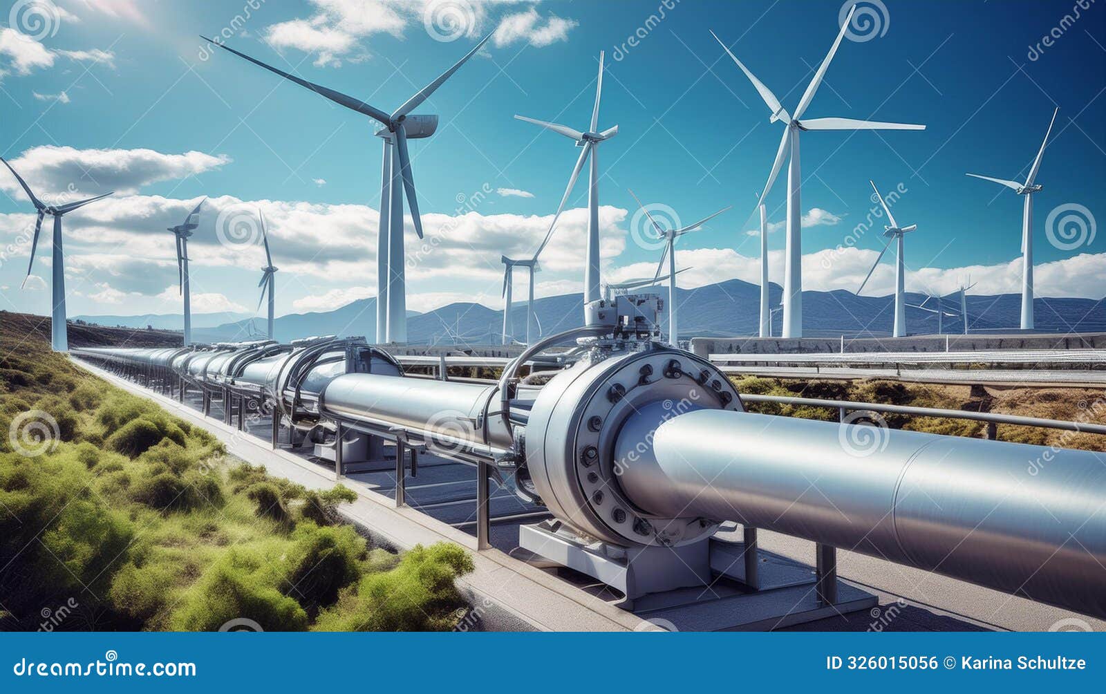 A Hydrogen Pipeline With Wind Turbines Royalty-Free Stock Image ...