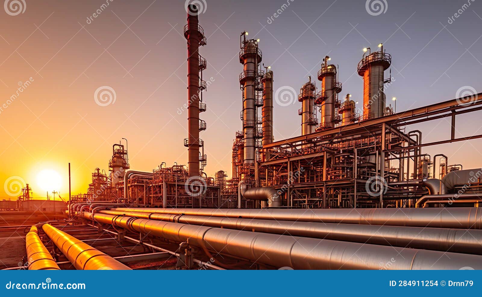 An Hydrogen Plant Refinery Under Construction Sunset Stock Illustration ...