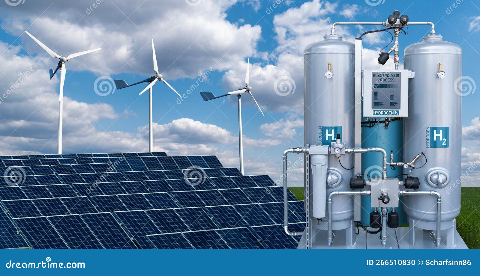 Hydrogen Production from Renewable Energy Sources. Stock Illustration ...