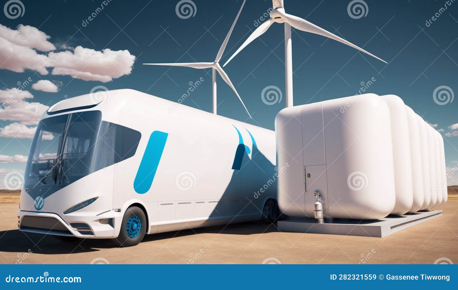 Image of a Hydrogen Storage Tank on a Hill with Turbines and Solar ...