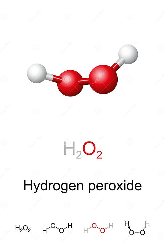 Hydrogen Peroxide, H2O2, Molecule Model and Chemical Formula Stock ...