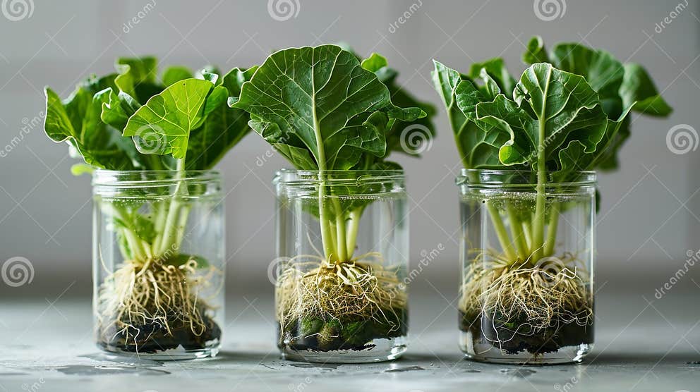 Hydroponic Collards with Roots in Glass. Biotechnology, Science of ...