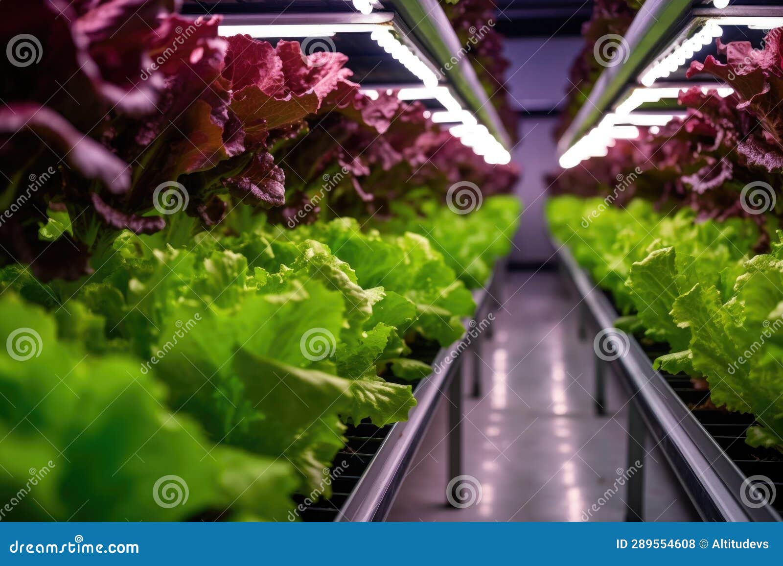 Hydroponic Lettuce Growing Under Led Lights Indoors Stock Photo - Image ...