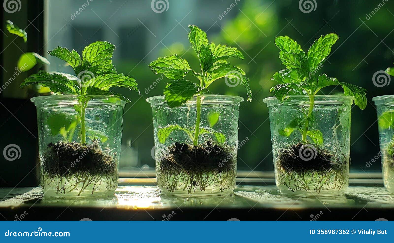 Hydroponic Setup Features Fresh Mint Growing in Clear Containers on ...