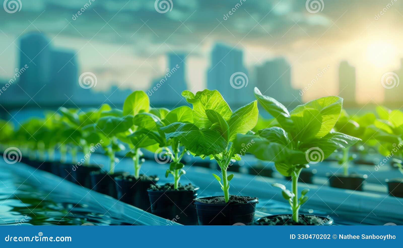 Hydroponic Urban Farming with Plants in City Stock Illustration ...