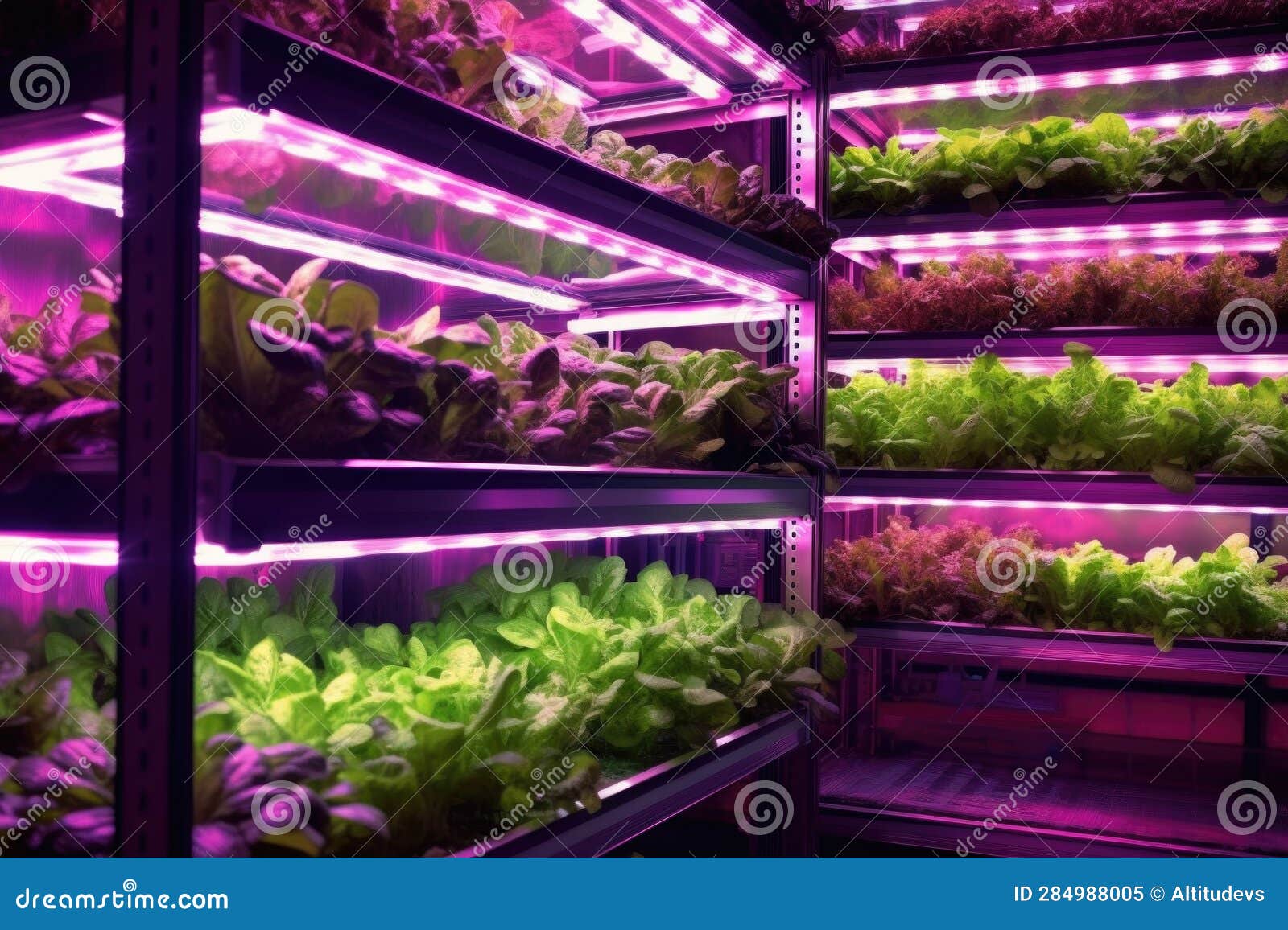Hydroponic Vertical Farm with Led Lights Stock Illustration ...