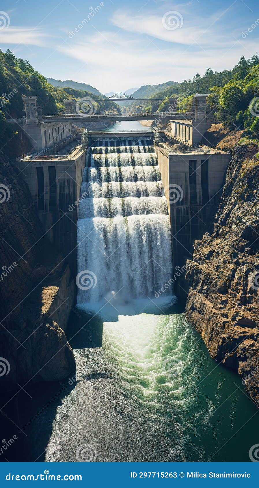 Hydropower in Action: Rushing Waters at the Dam Stock Illustration ...
