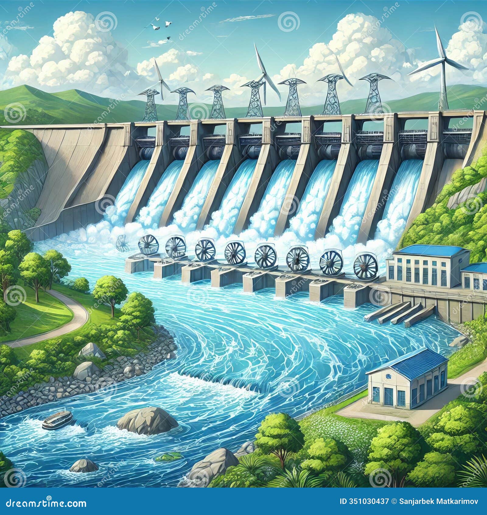 Hydropower Dams Illustrate the Process of Water Flowing through Stock ...