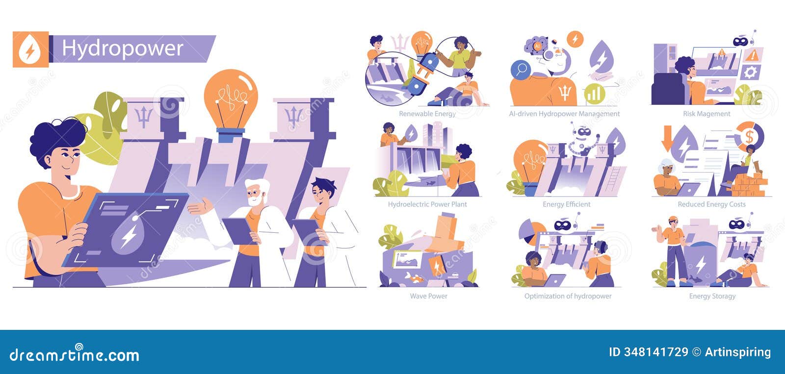 Hydropower. Flat Vector Illustration Stock Illustration - Illustration ...