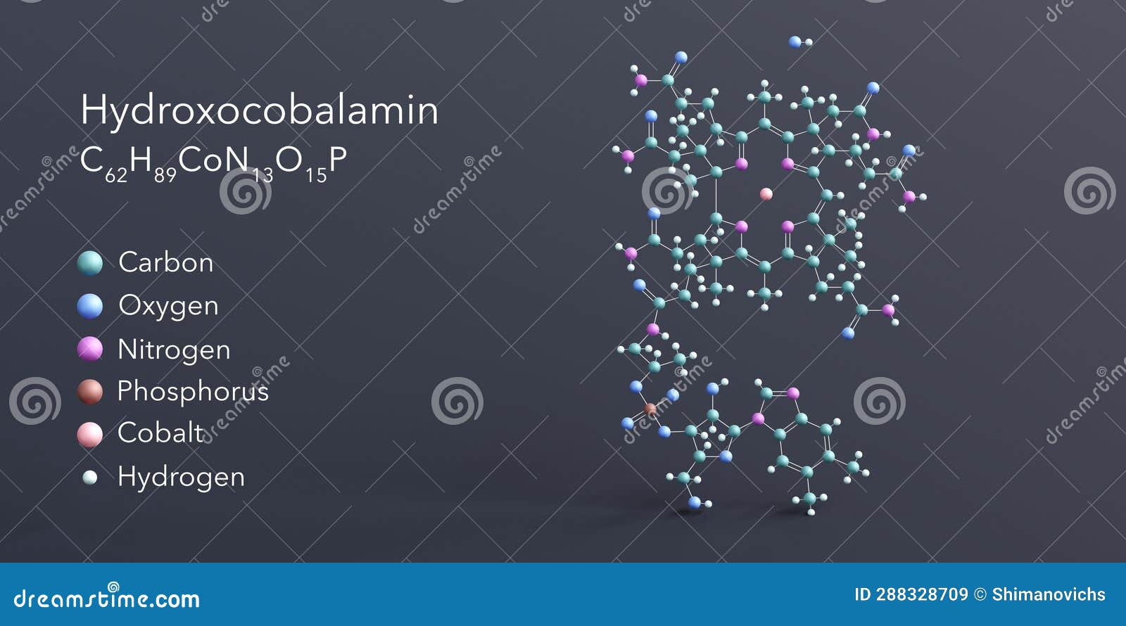 Hydroxocobalamin Molecule 3d Rendering, Flat Molecular Structure with ...