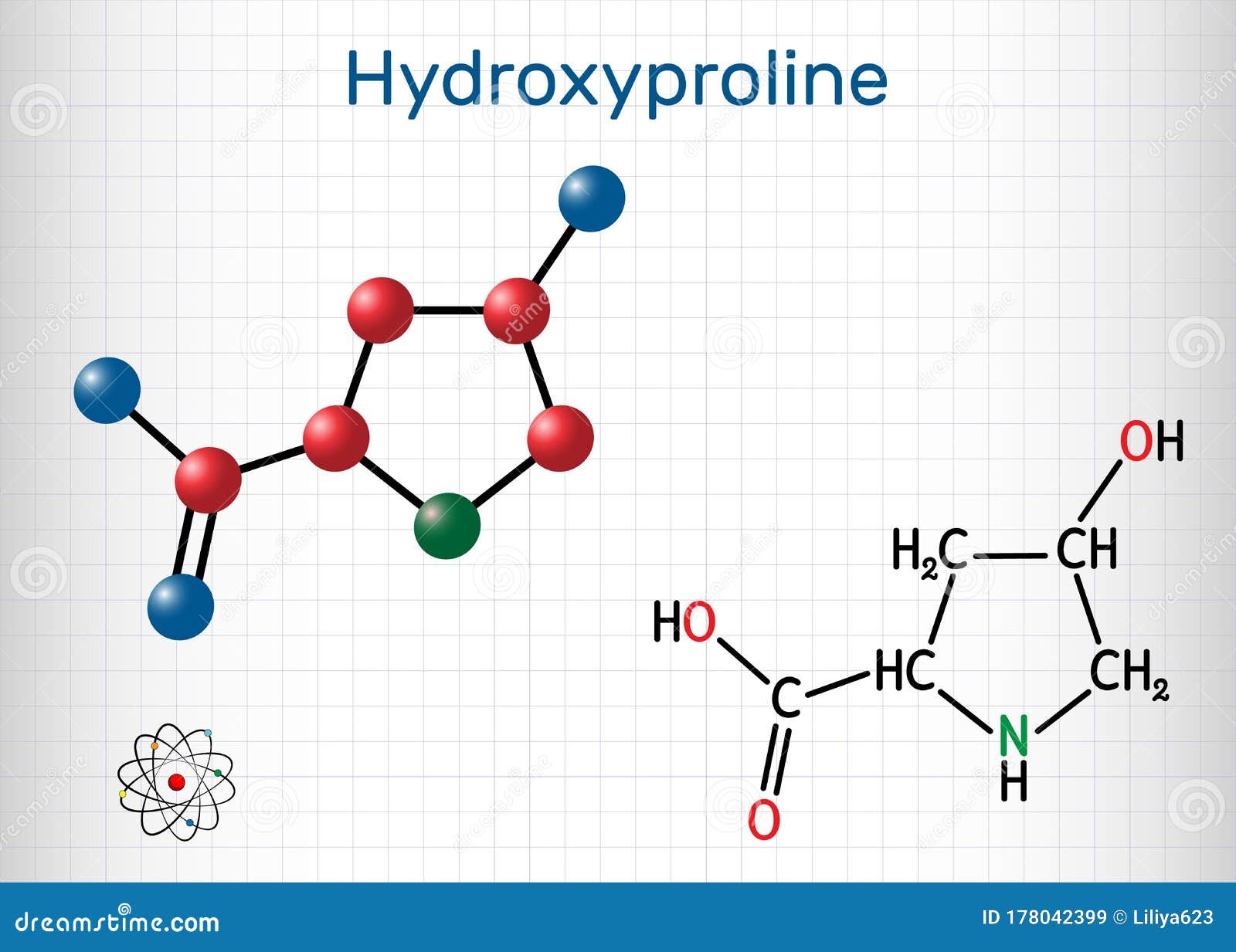 Hydroxyproline , Hyp, C5H9NO3 Molecule. it is is a Common Proteinogenic ...