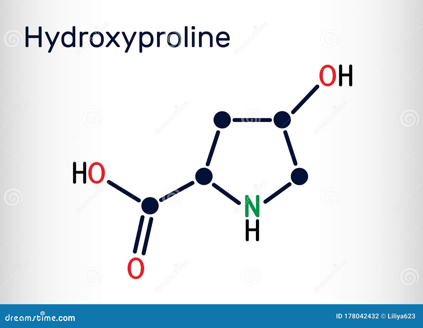 Hydroxyproline , Hyp, C5H9NO3 Molecule. it is is a Common Proteinogenic ...