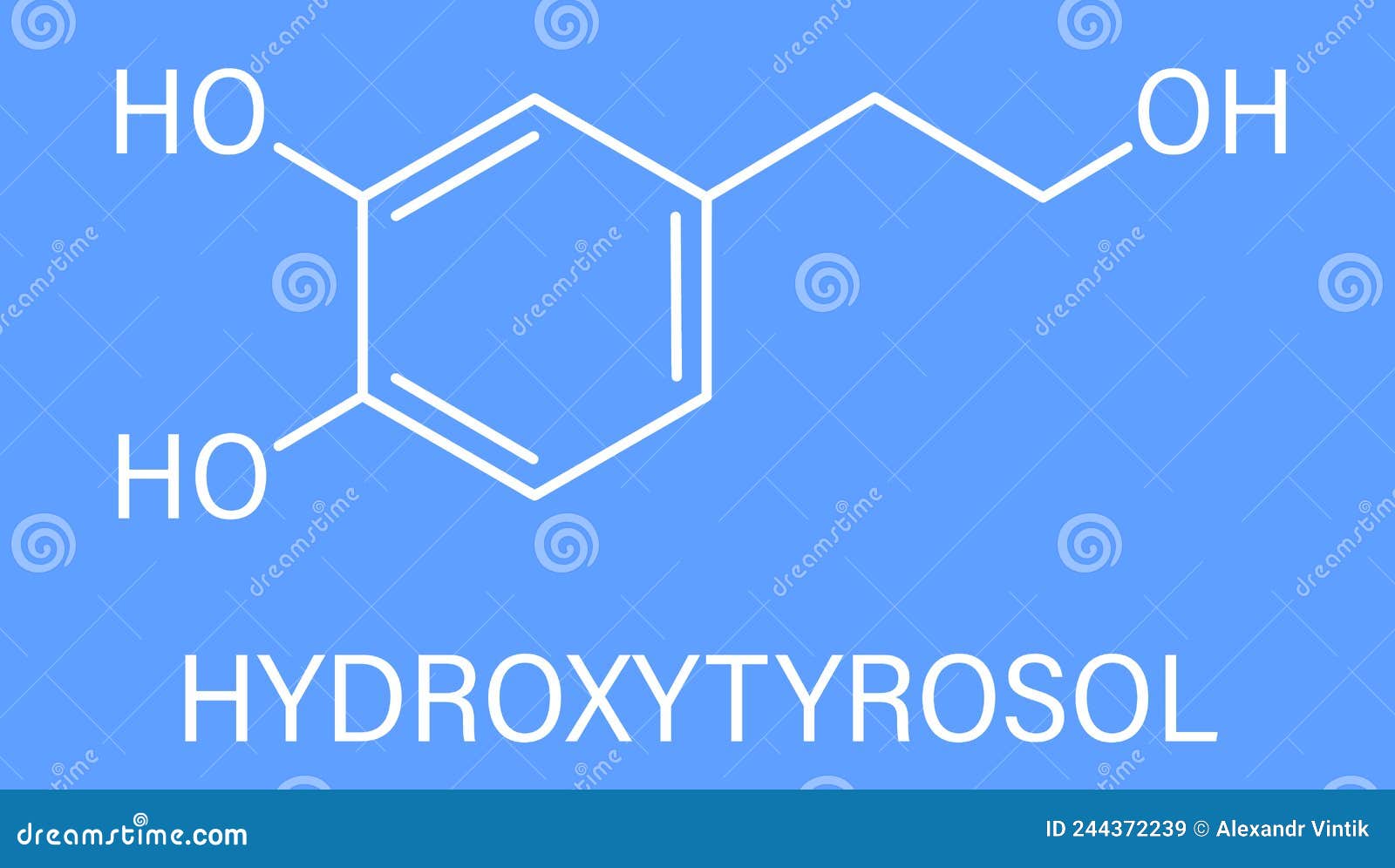 Hydroxytyrosol Molecule. Structural Chemical Formula, Molecule Model ...