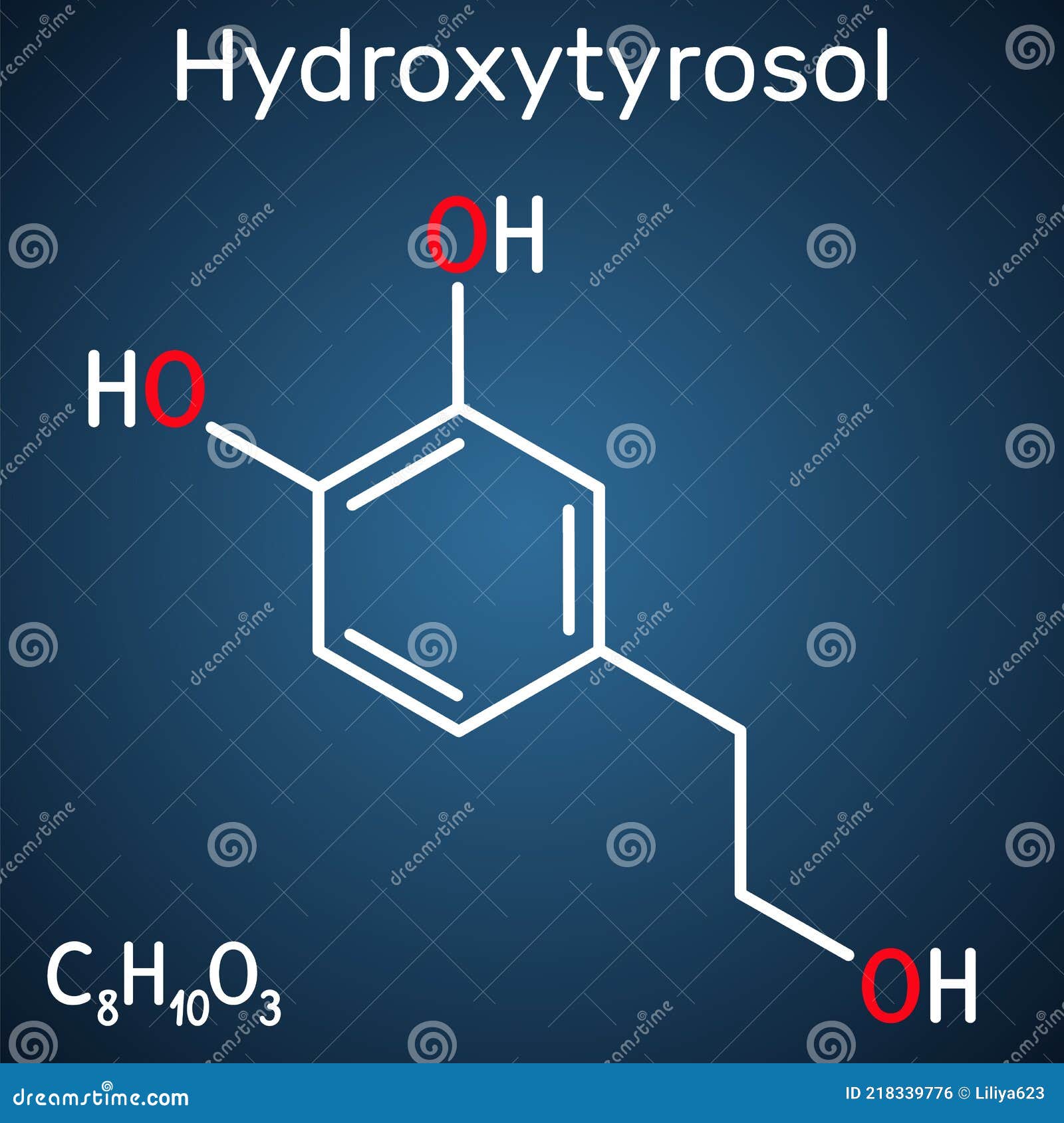 Hydroxytyrosol Molecule. Structural Chemical Formula on the Dark Blue ...