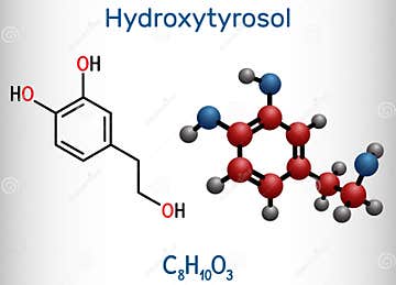 Hydroxytyrosol Molecule. Structural Chemical Formula, Molecule Model ...