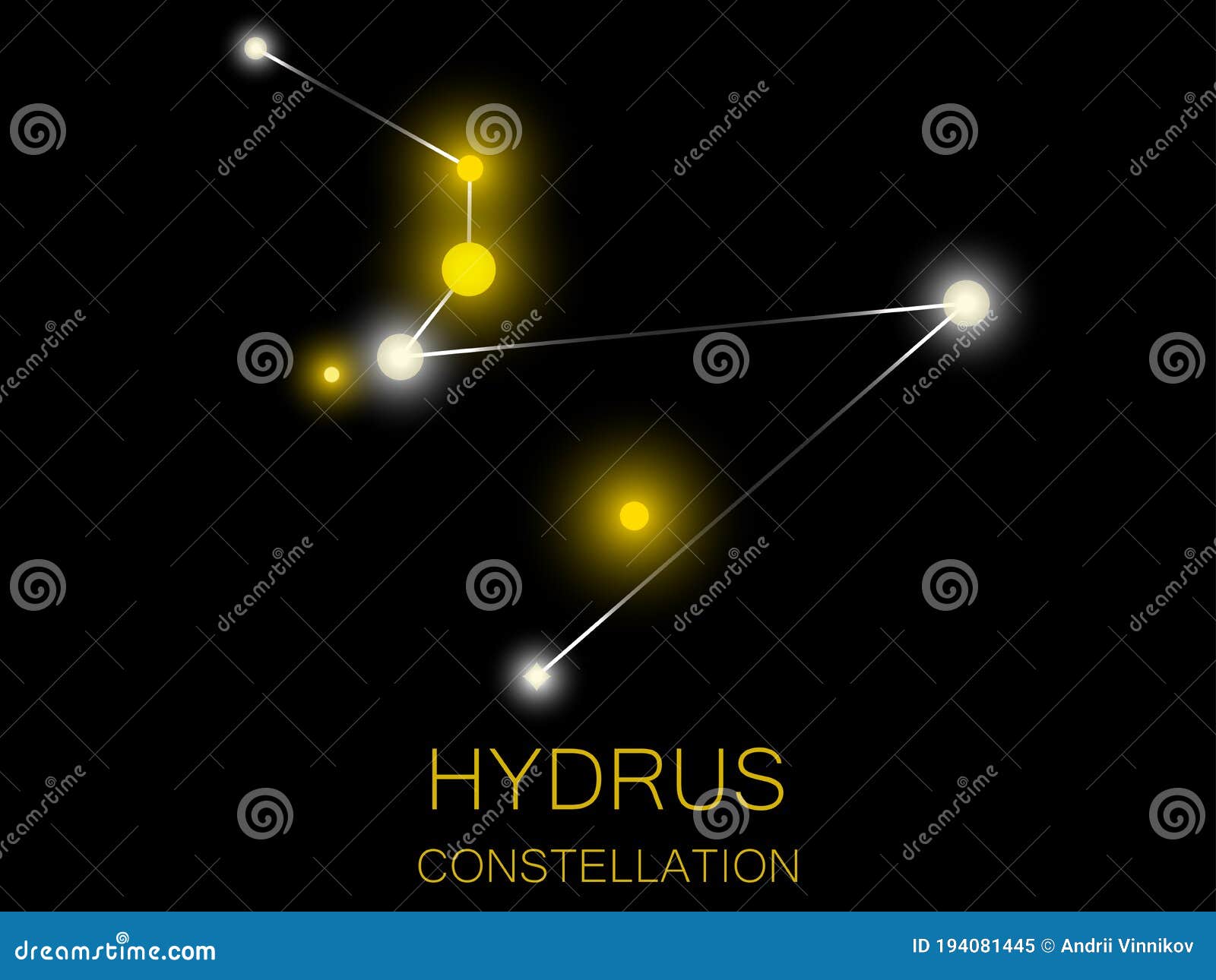 Hydrus Constellation. Bright Yellow Stars in the Night Sky. a Cluster ...