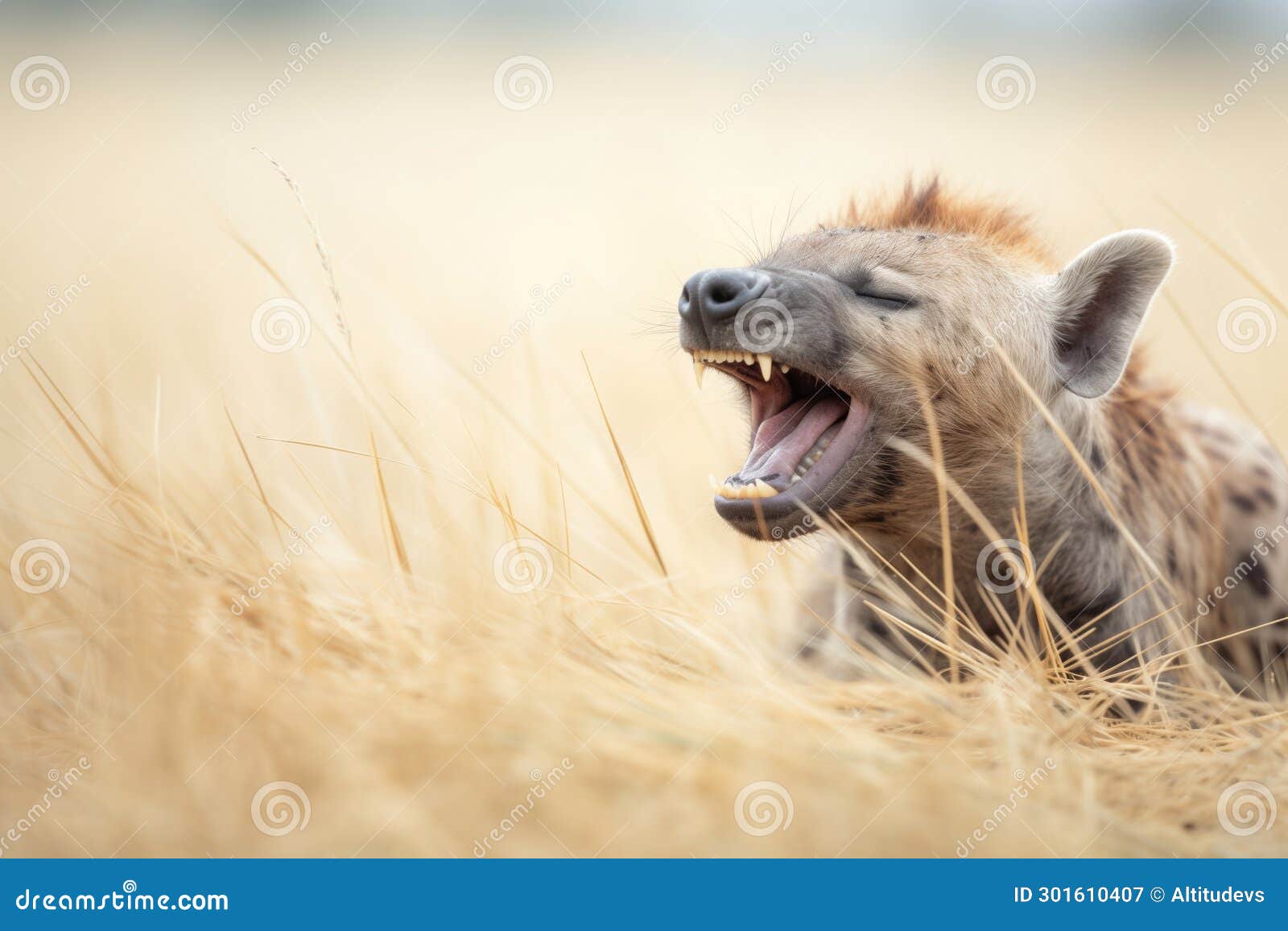 Hyena with Drool, Mid-laugh in a Field Stock Image - Image of nature ...
