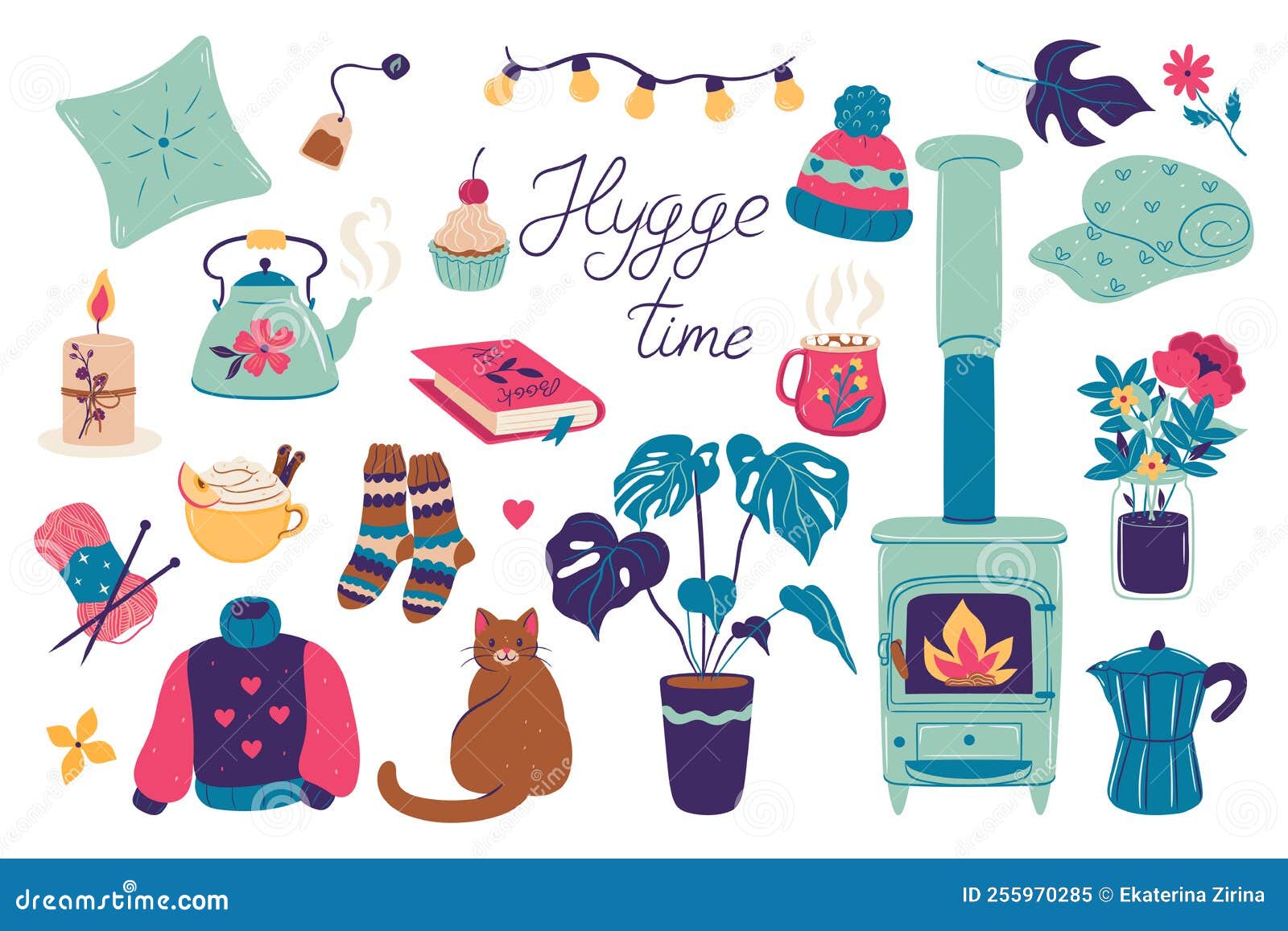 Hygge Style Items Set Isolated on White Background. Vector Graphics ...