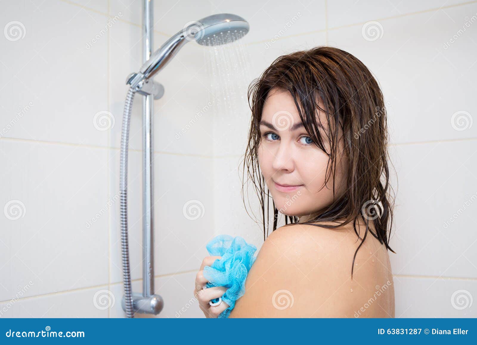 Hygiene Concept Young Woman Washing Her Body In Shower Stock Image