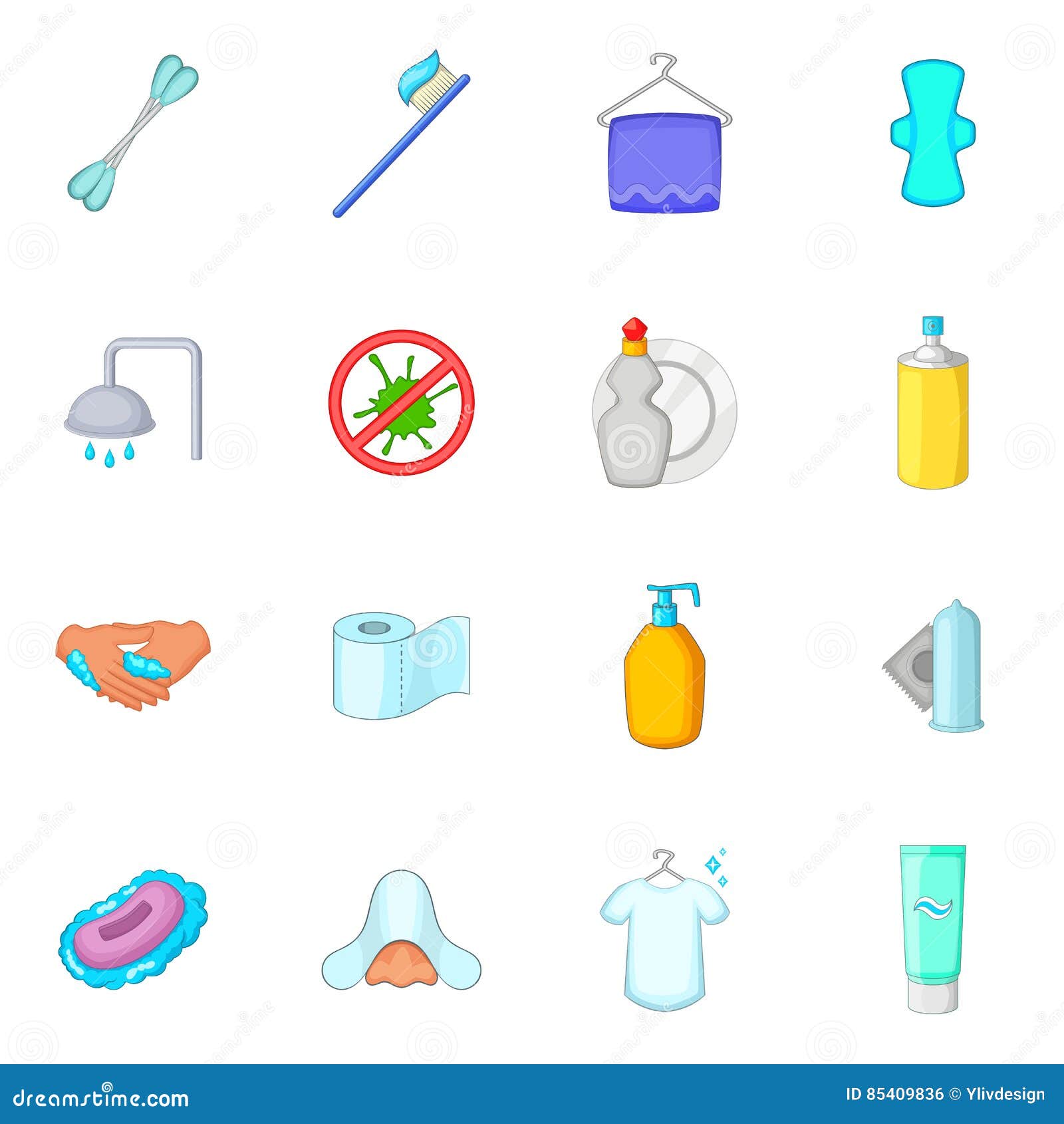 Hygiene Icons Set, Cartoon Style Stock Vector - Illustration of clean ...