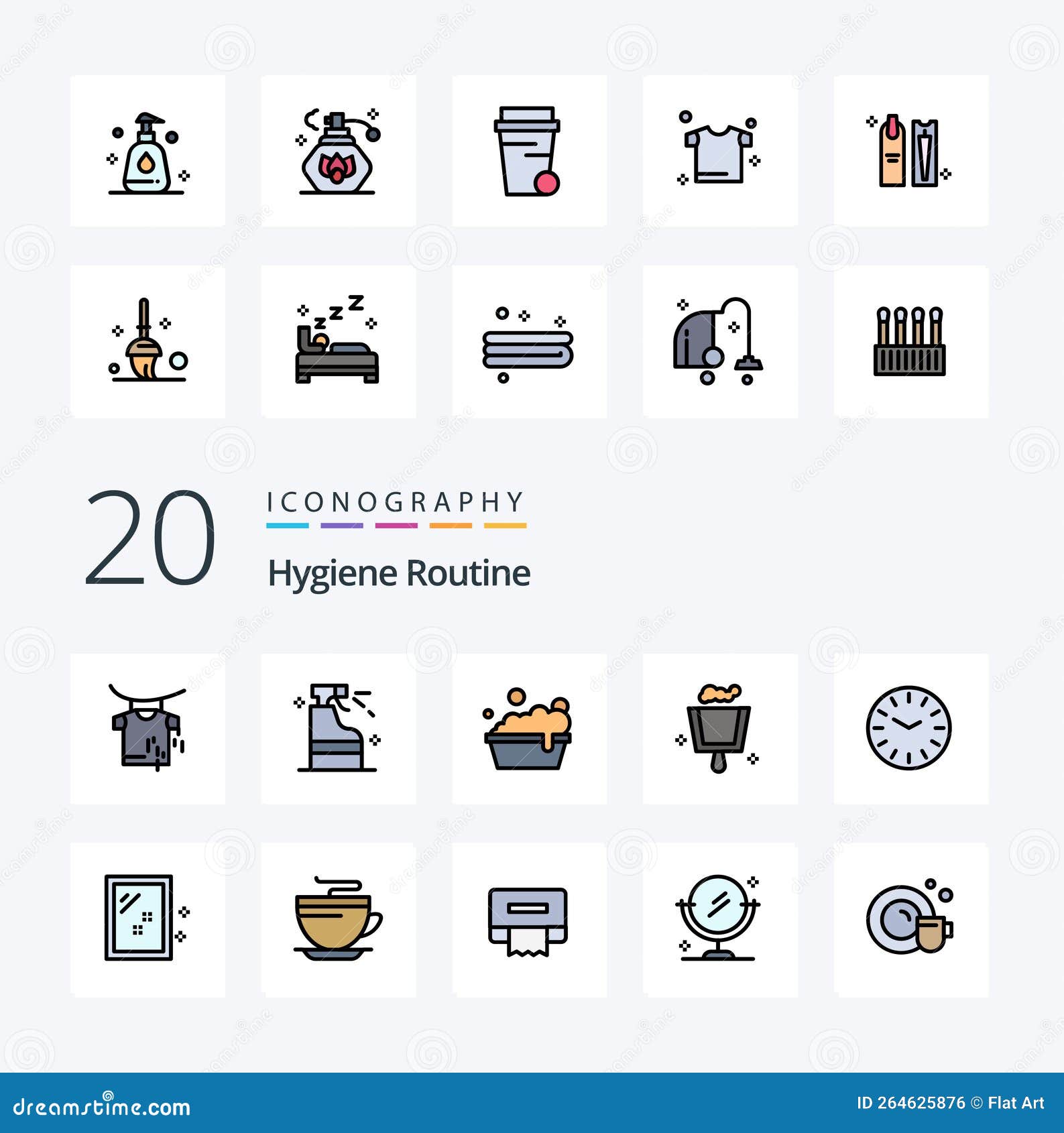 20 Hygiene Routine Line Filled Color Icon Pack Like Mirror Cleaning ...