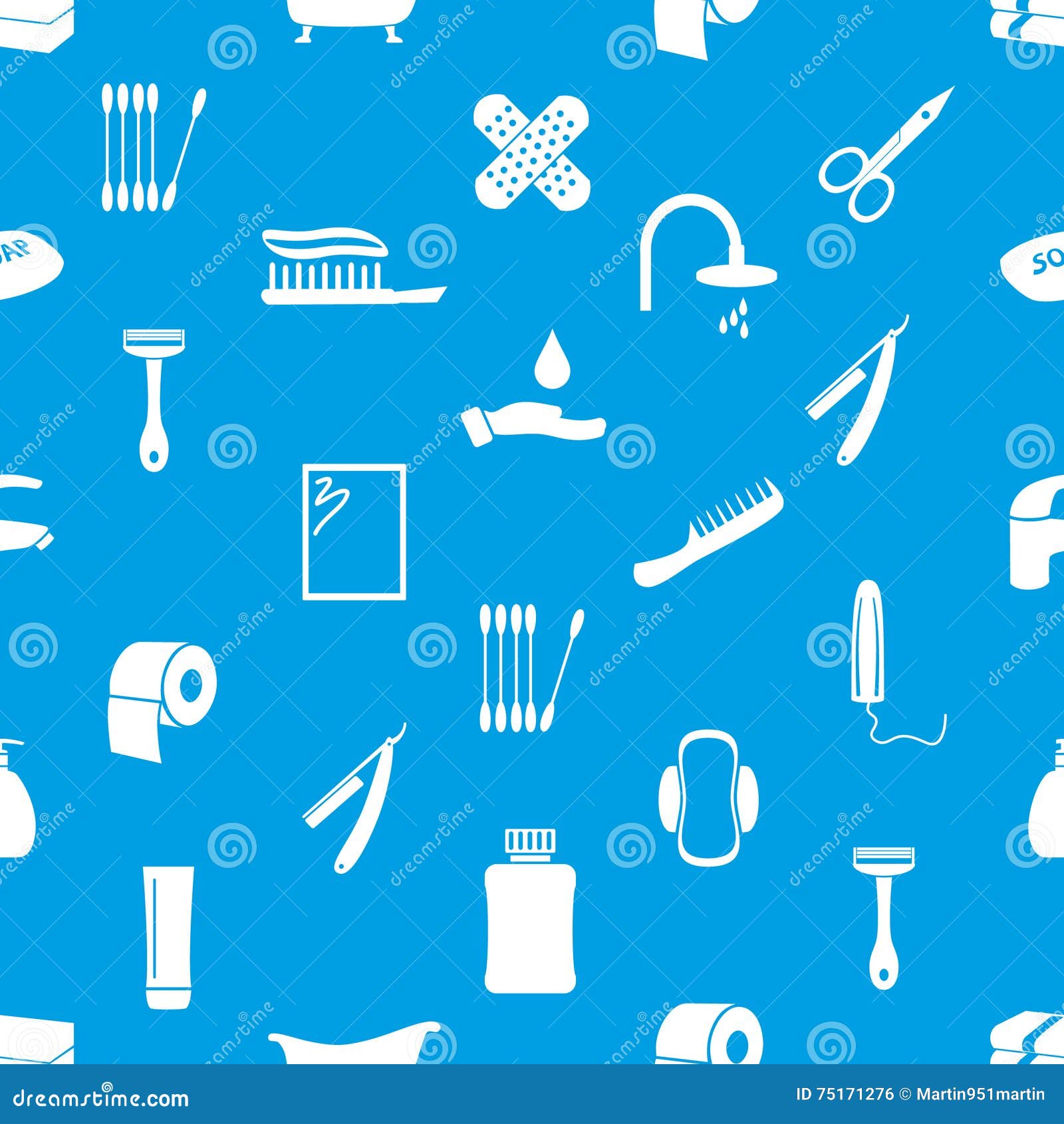 Hygiene Theme Icons Modern Simple Blue and White Seamless Pattern Eps10 ...