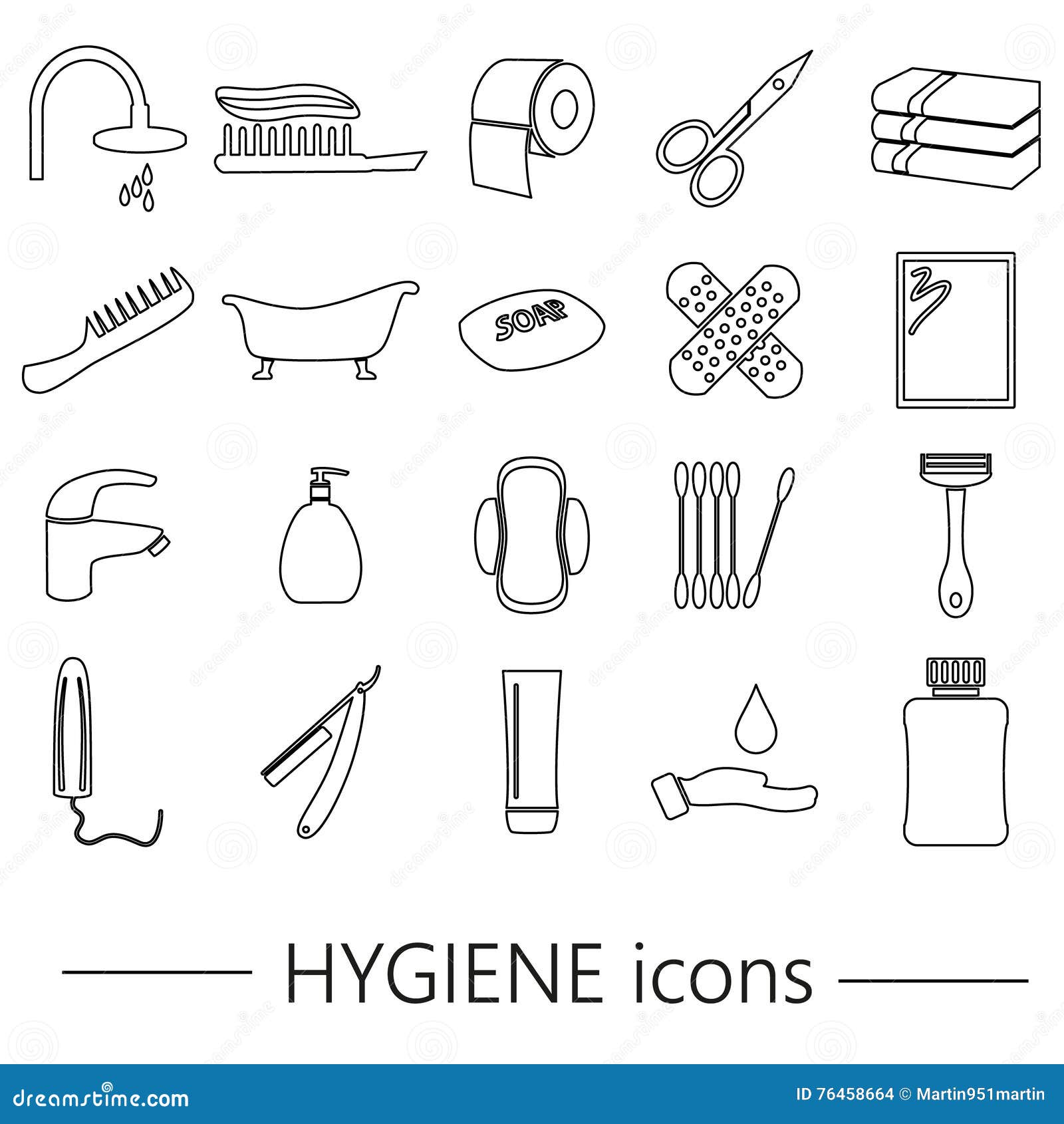 Hygiene Theme Modern Simple Black Outline Icons Set Eps10 Stock Vector ...