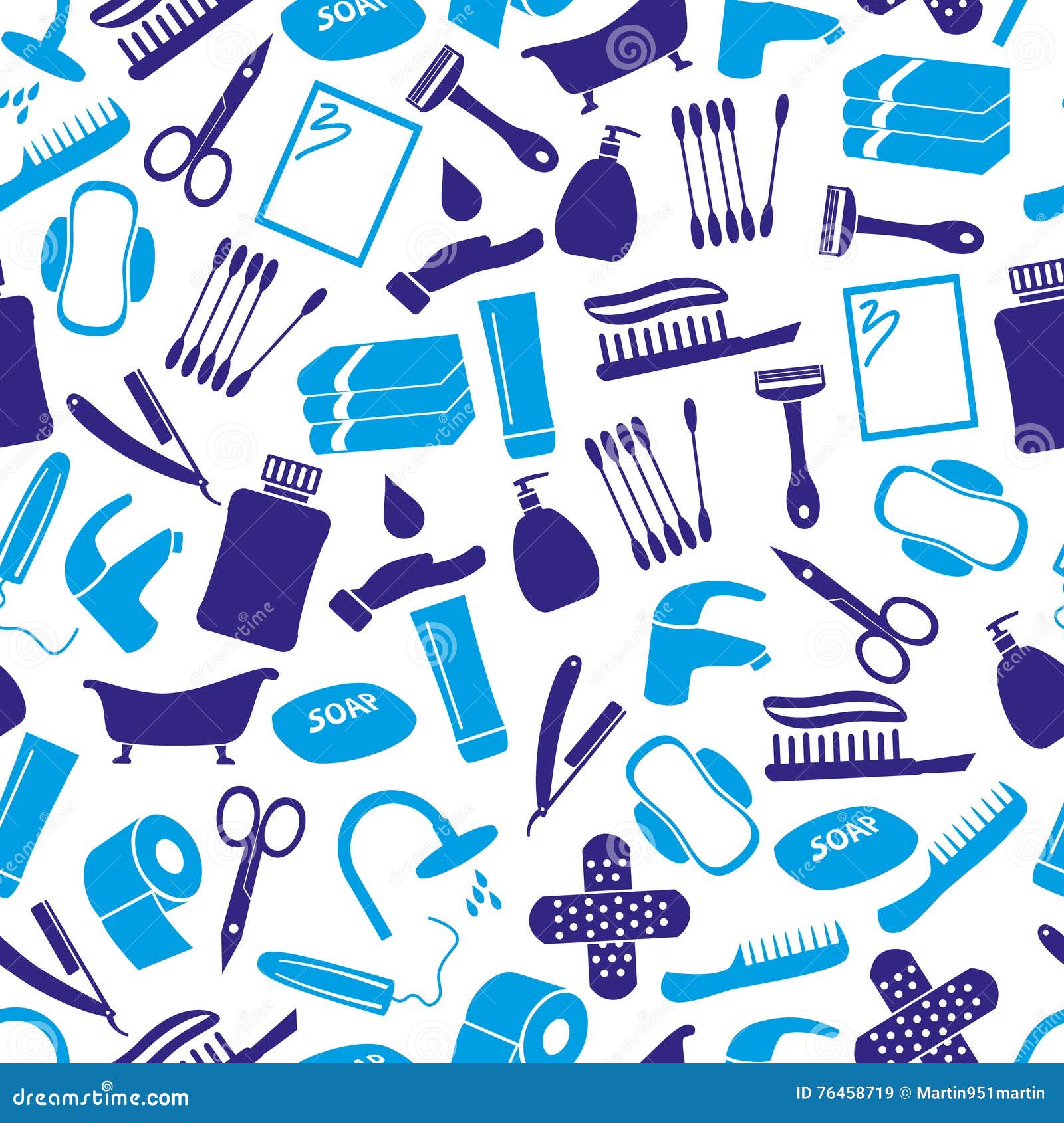 Hygiene Theme Modern Simple Blue Icons Seamless Pattern Eps10 Stock ...