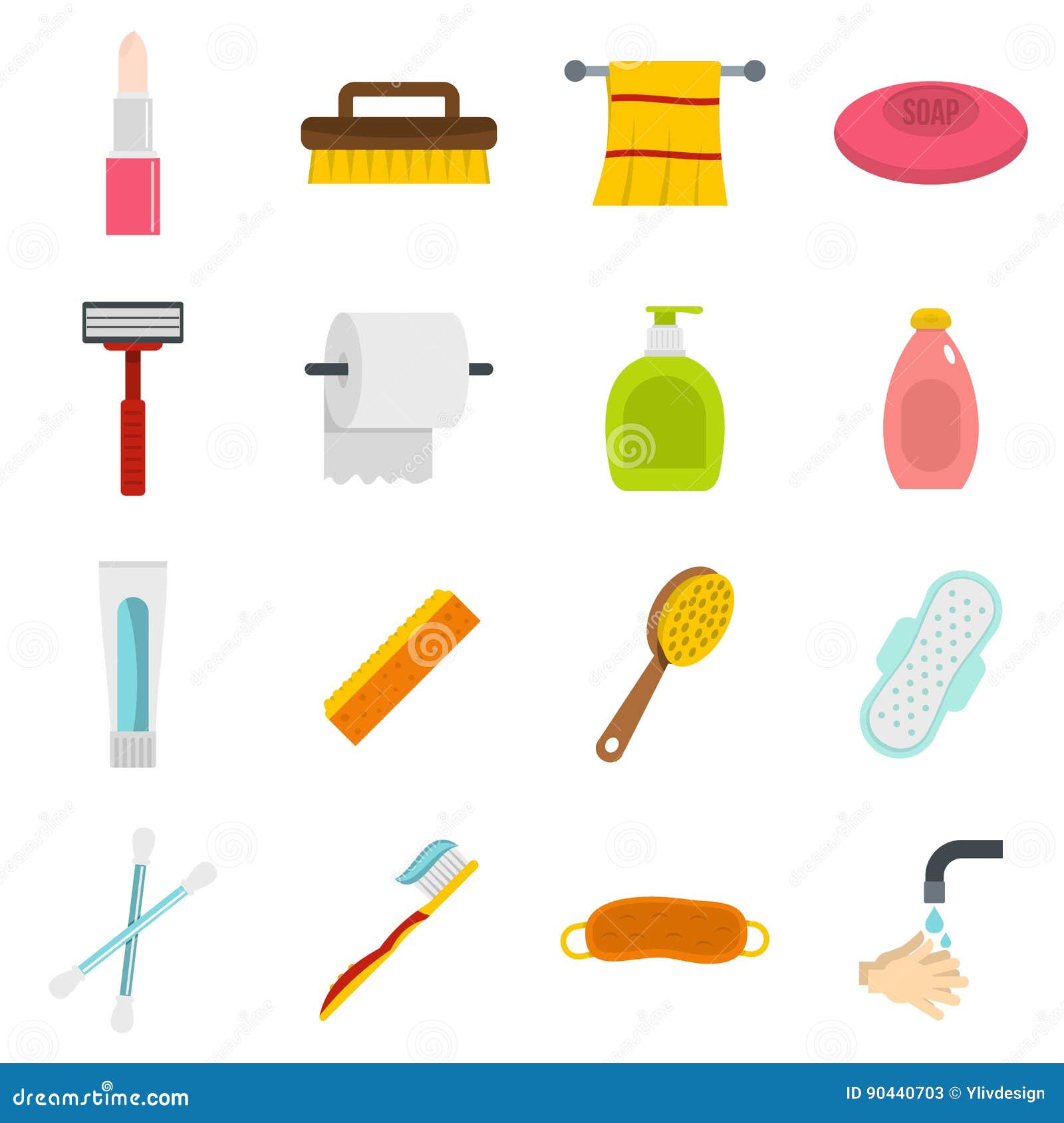 Hygiene Tools Icons Set in Flat Style Stock Vector - Illustration of ...