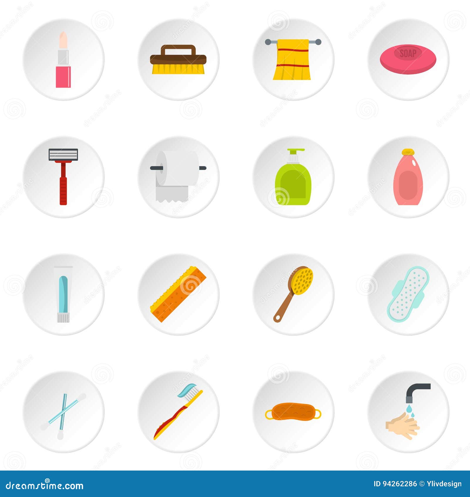 Hygiene Tools Icons Set in Flat Style Stock Vector - Illustration of ...