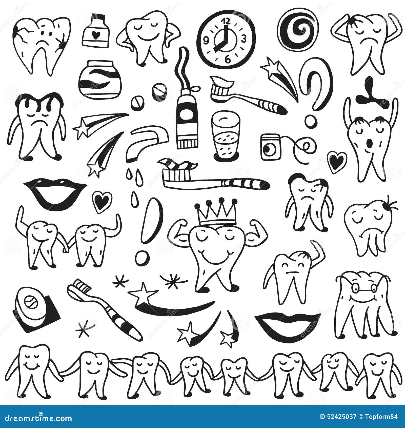 Hygiene , tooth doodles stock vector. Illustration of caries - 52425037