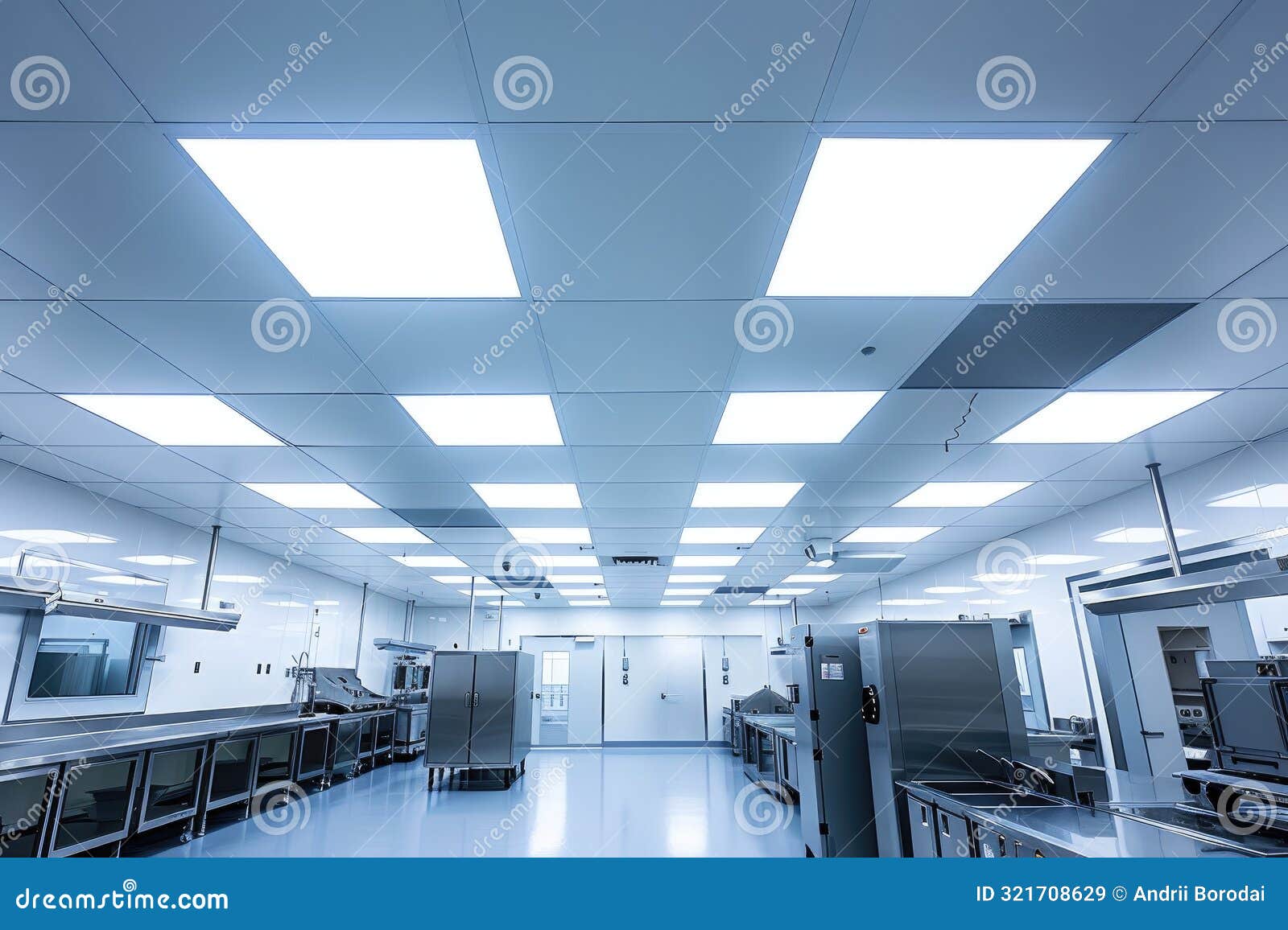 Hygienic Workspace: Cleanroom Ceiling with Square Lights. Stock ...