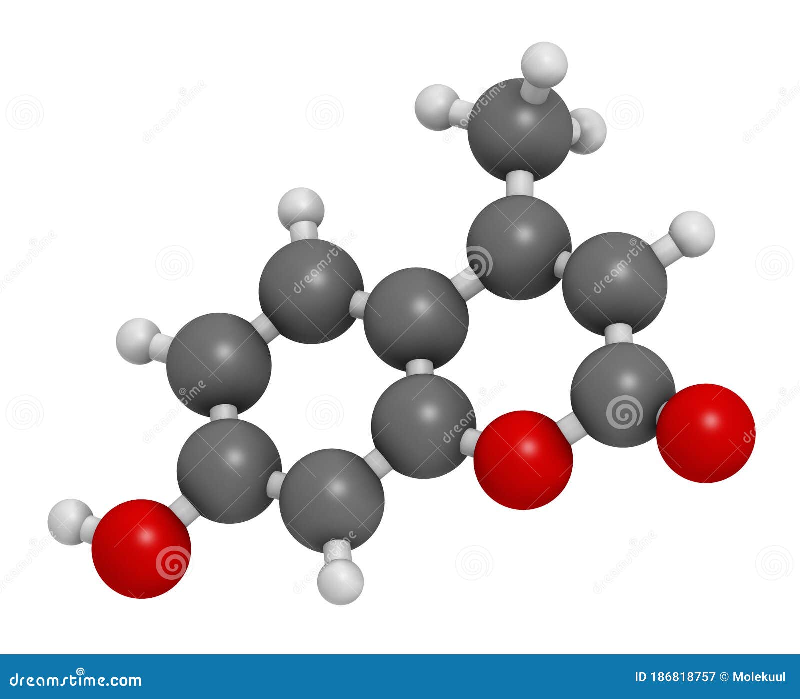 Hymecromone Drug Molecule. 3D Rendering. Atoms Are Represented As ...