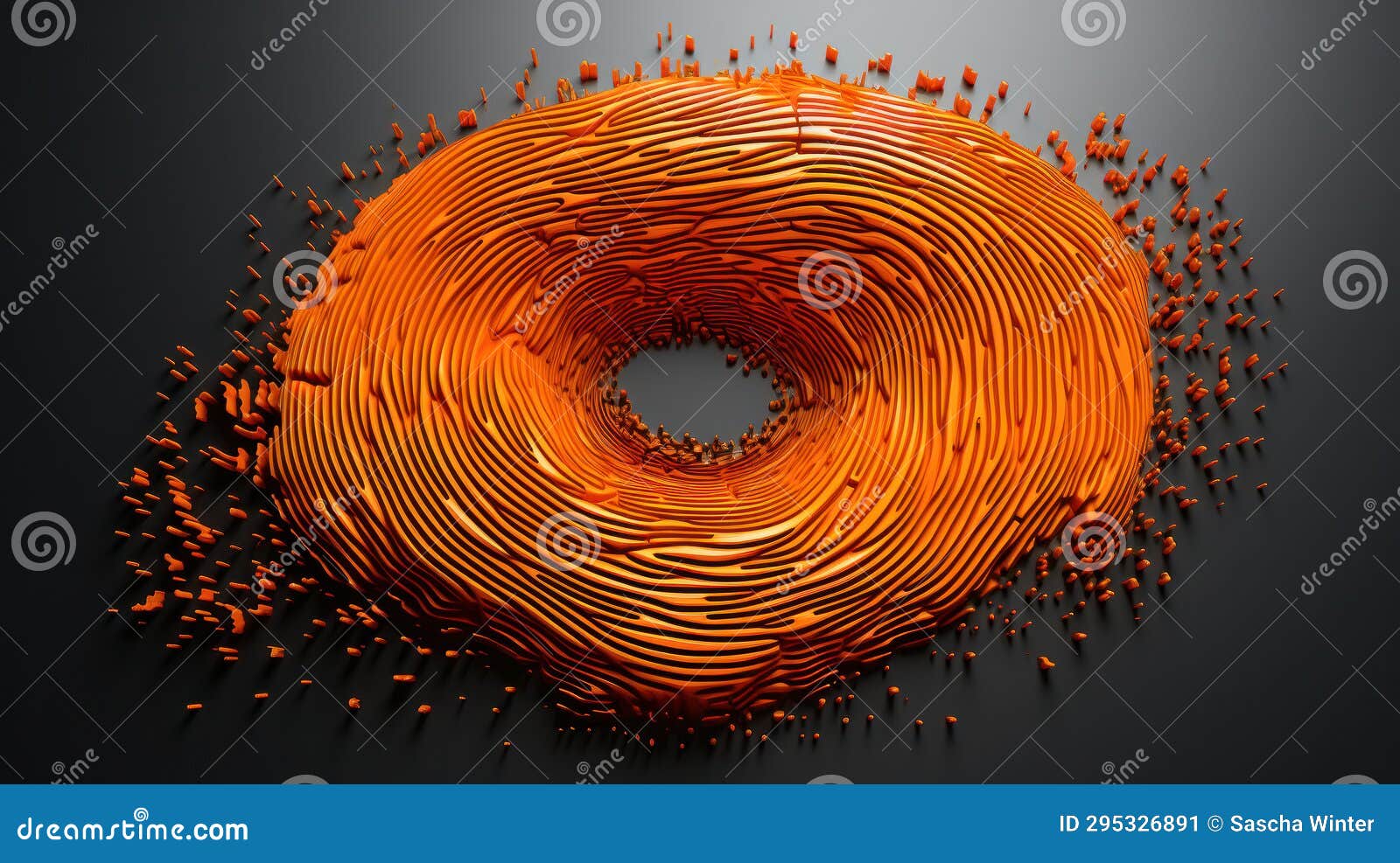 Hyper-Detailed 3D Orange Swirl Fingerprint on Dark Background Stock ...