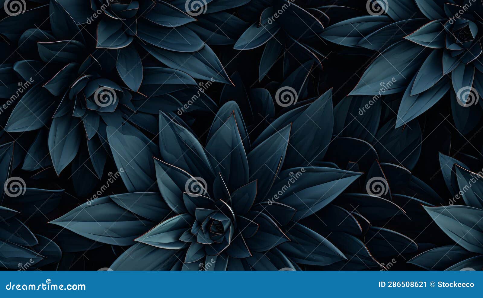 Hyper-detailed Dark Blue Flowers on Black Background Stock Illustration ...